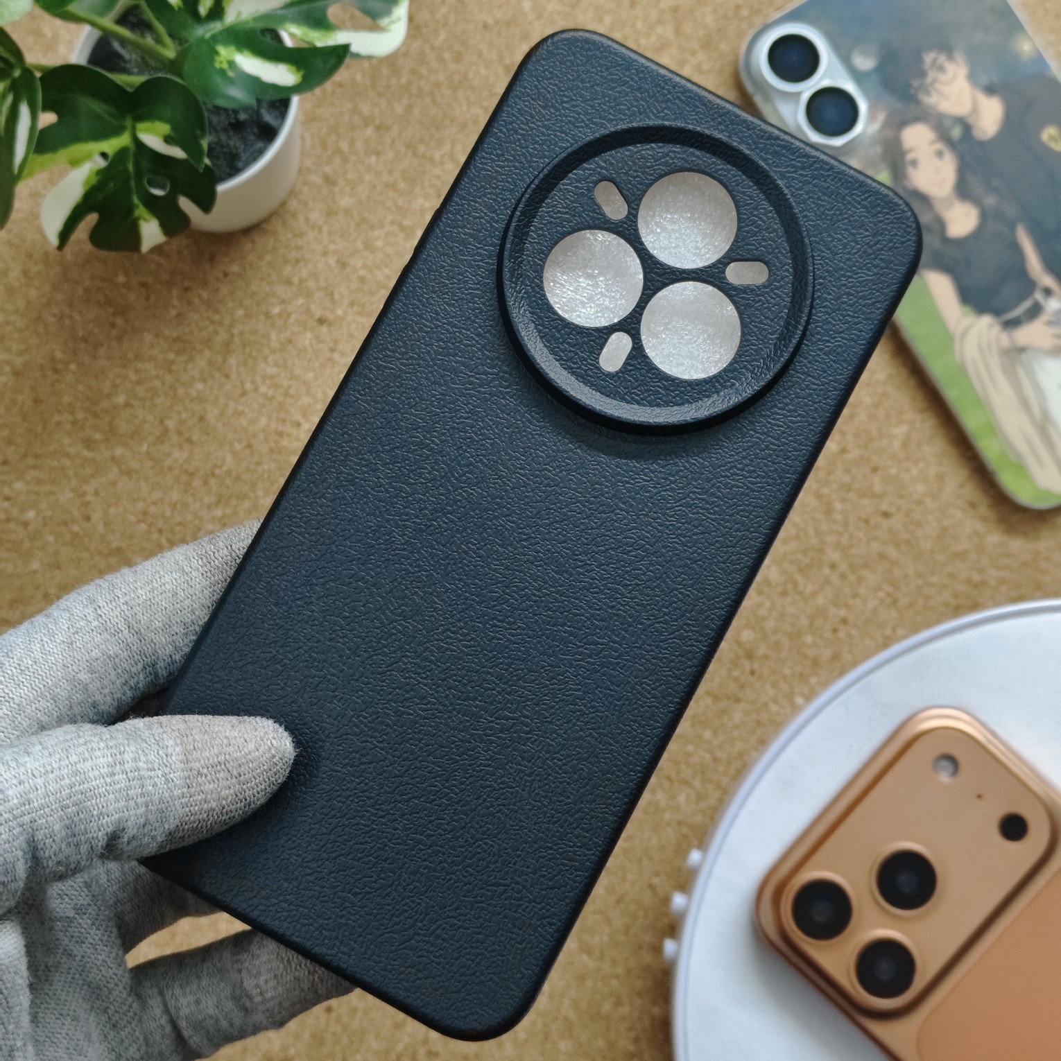 Realme 14 Pro Plus Silicon Textured Leather Back Cover With Cloth ...