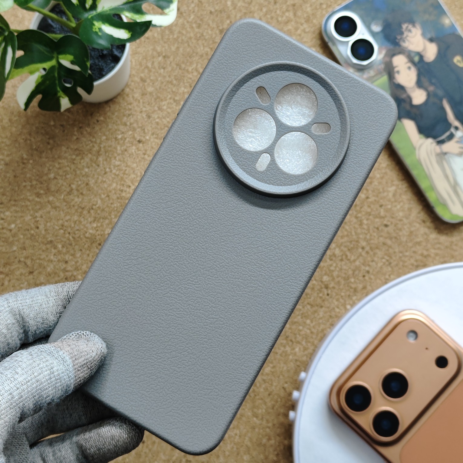 Realme 14 Pro Plus Silicon Textured Leather Back Cover With Cloth ...